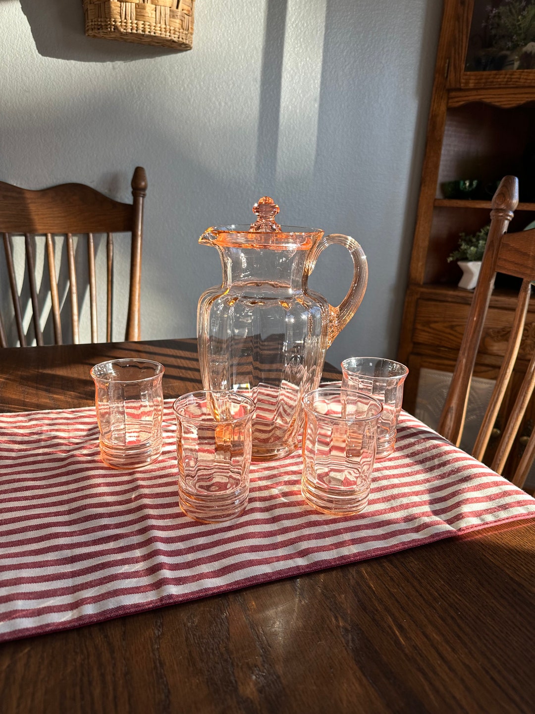 1930s Pink Depression Glass Lemonade Set. Ribbed Macbeth Evans Pink ...