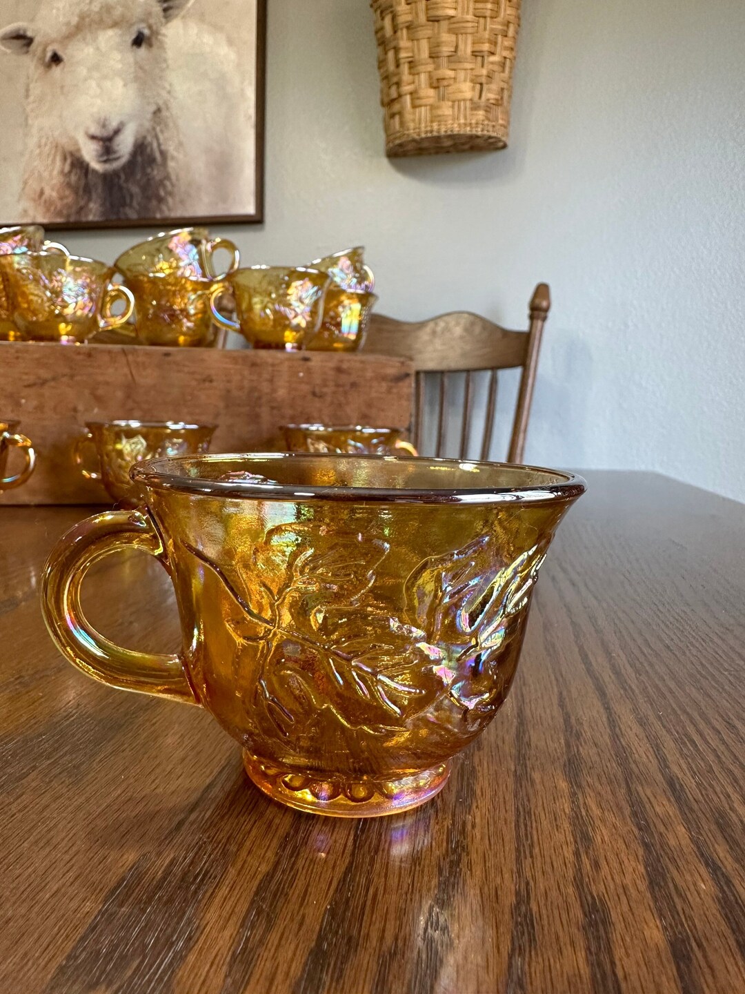 Vintage 12 Pc Indiana Glass Company Carnival Glass Gold Harvest Grape ...