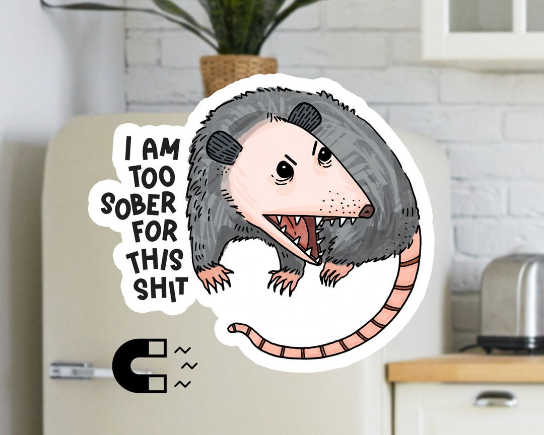 Too Sober for This Shit Possum Magnet | Funny Sarcastic Fridge Magnet ...