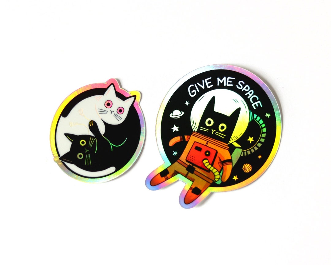 Holographic Space Cat Sticker Set | Cosmic Cat Stickers | Holo Cute Cat ...