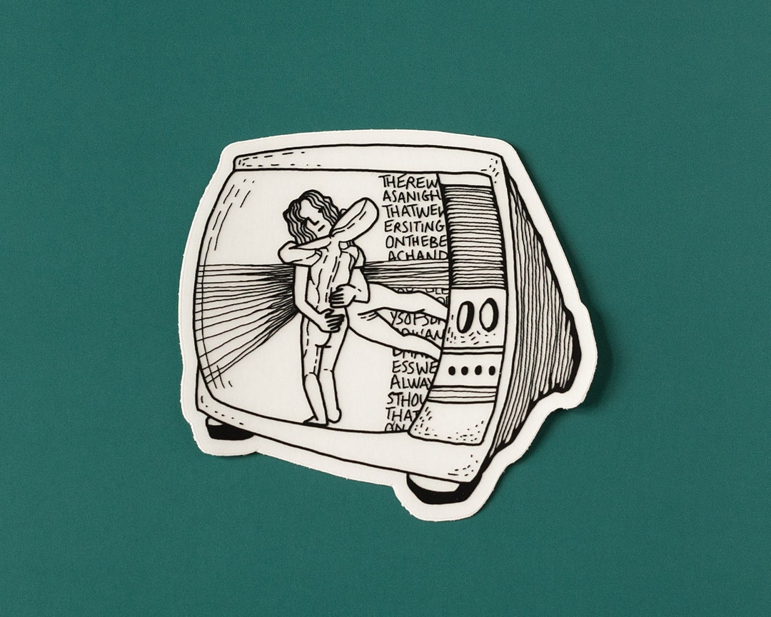 Transparent Art Vinyl Sticker | Retro TV Embrace Sticker | Unique Art ...