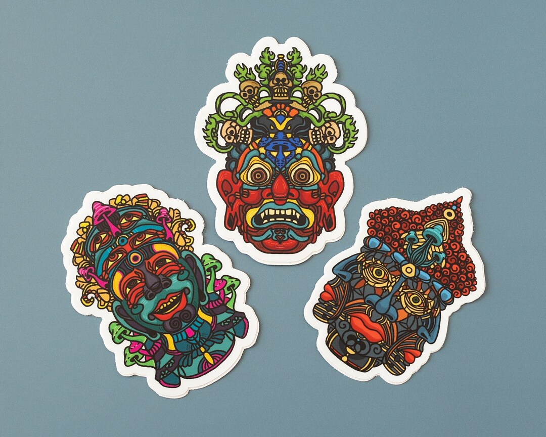 Trippy Masks Vinyl Sticker Set | Psychedelic Tribal Art | Festival Art ...
