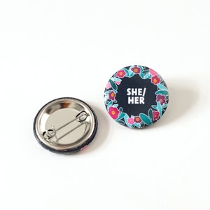 She Her Pronoun Pin - Pronoun Pinback Buttons - Pins for Backpacks ...