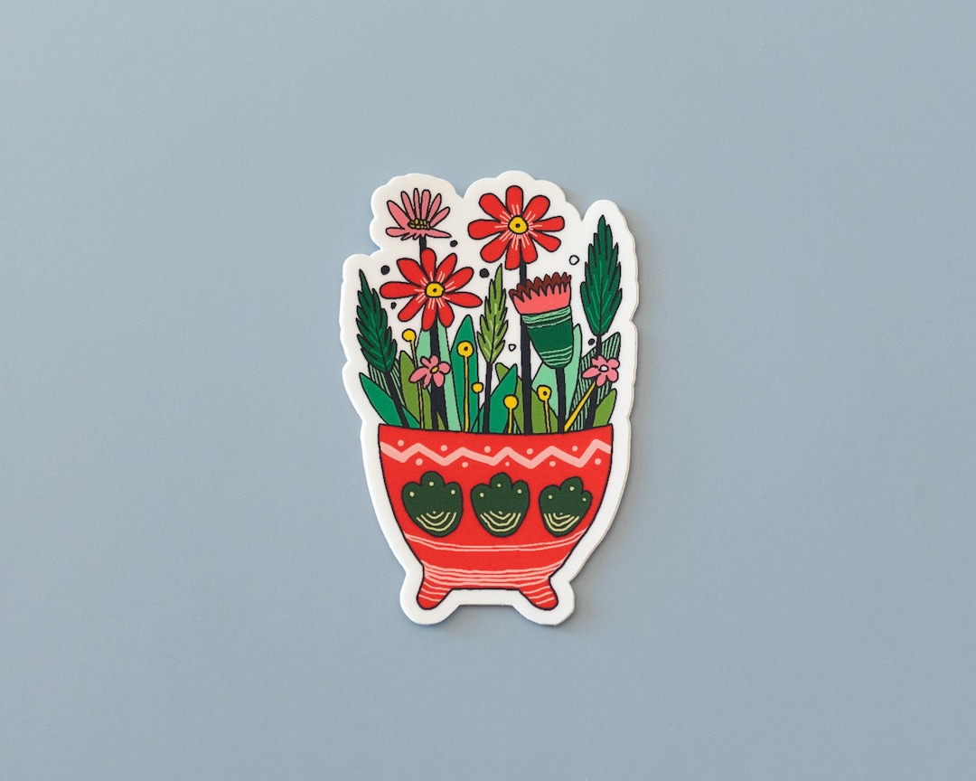 Flowers in Pot Vinyl Sticker | Plant Lovers’ Sticker | Vibrant Flower ...