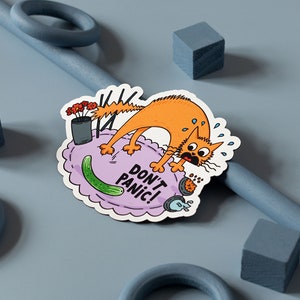 Don't Panic Vinyl Sticker | Funny Cat Sticker | Quirky Decal ...