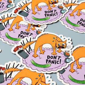 Don't Panic Vinyl Sticker | Funny Cat Sticker | Quirky Decal ...