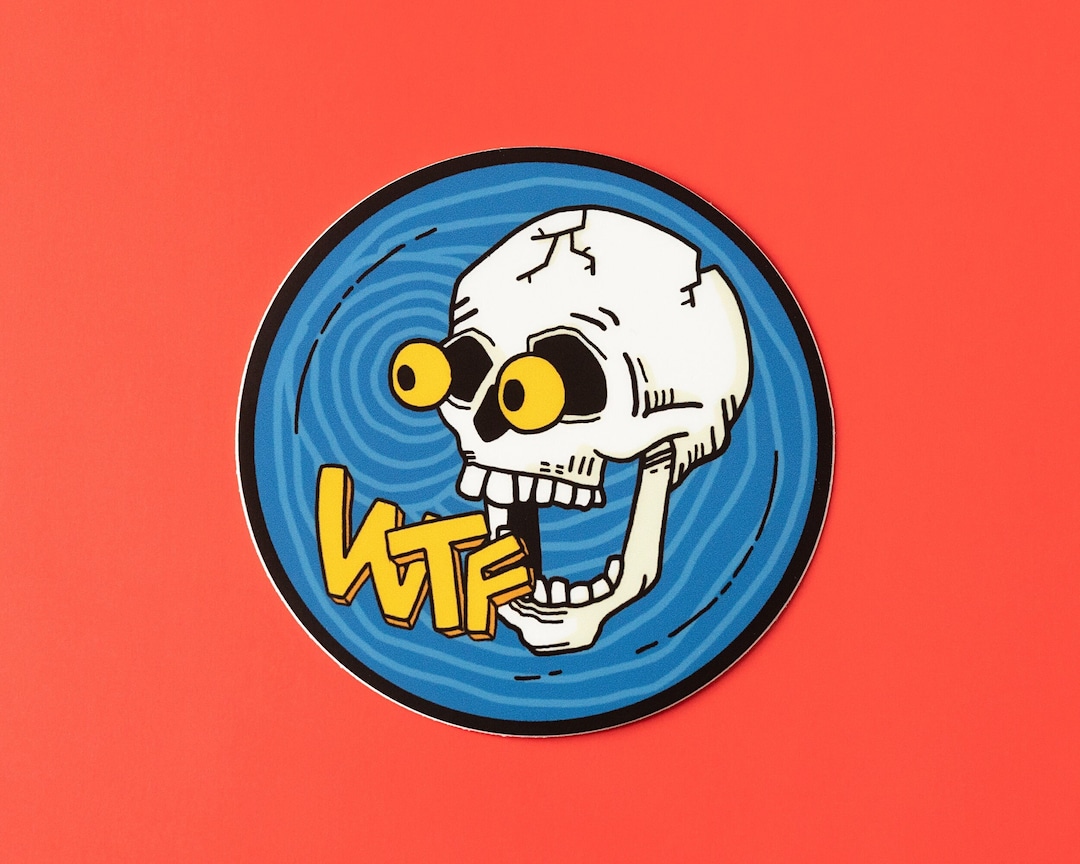 WTF Skull Sticker | Funny Cartoon Vinyl Decal | Quirky Sticker | 3x3 ...