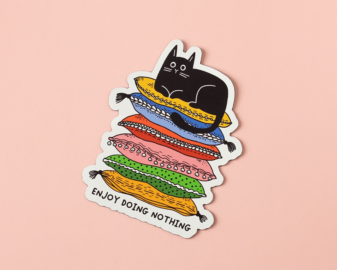 Enjoy Doing Nothing Cat Vinyl Sticker Lazy Day Feline Decal Cute Black ...