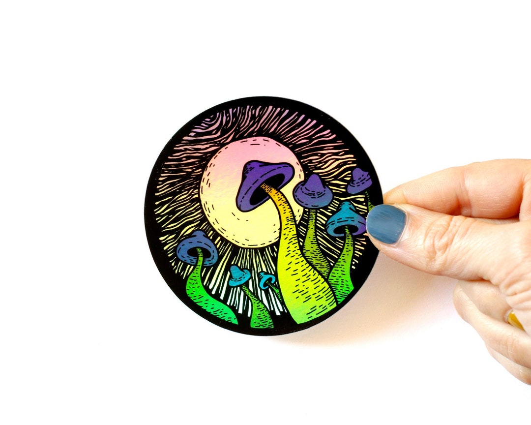 Holographic Magic Mushroom Sticker | Psychedelic Holo Vinyl Sticker ...