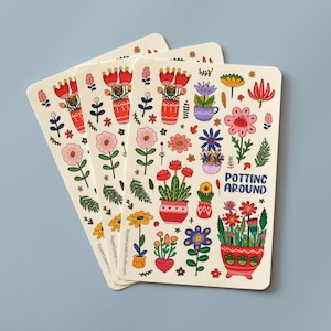 Whimsical Plants Sticker Sheet | Colorful Garden Stickers | Greenery ...