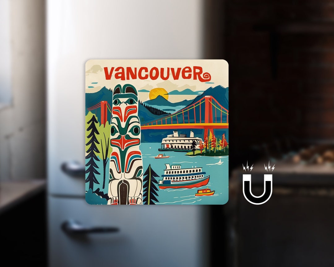 Vancouver Cityscape Magnet 3x3 Colorful Vancouver Skyline Design for ...