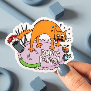 Don't Panic Vinyl Sticker Funny Cat Sticker Mood - Etsy