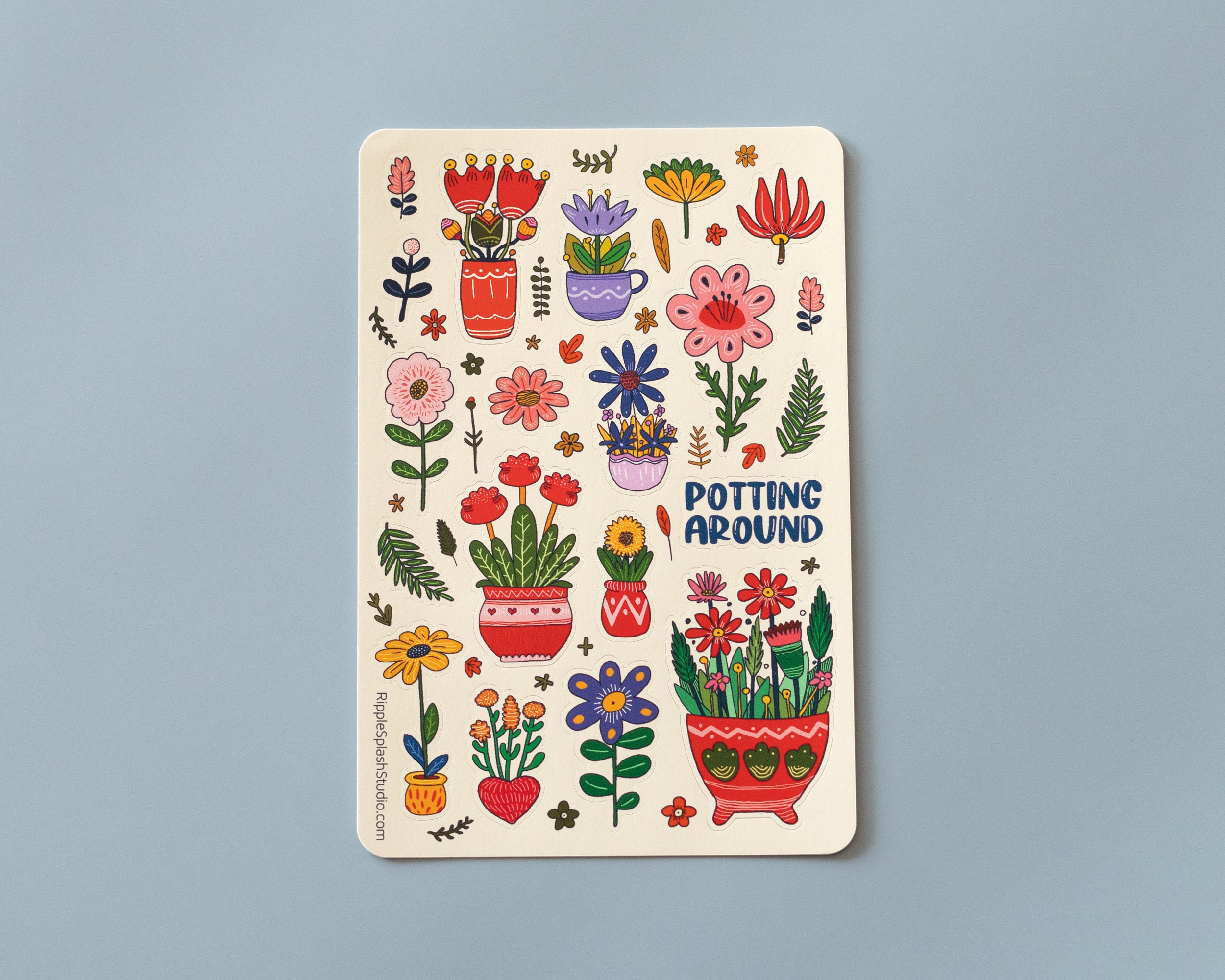 Whimsical Plants Sticker Sheet | Colorful Garden Stickers | Greenery ...