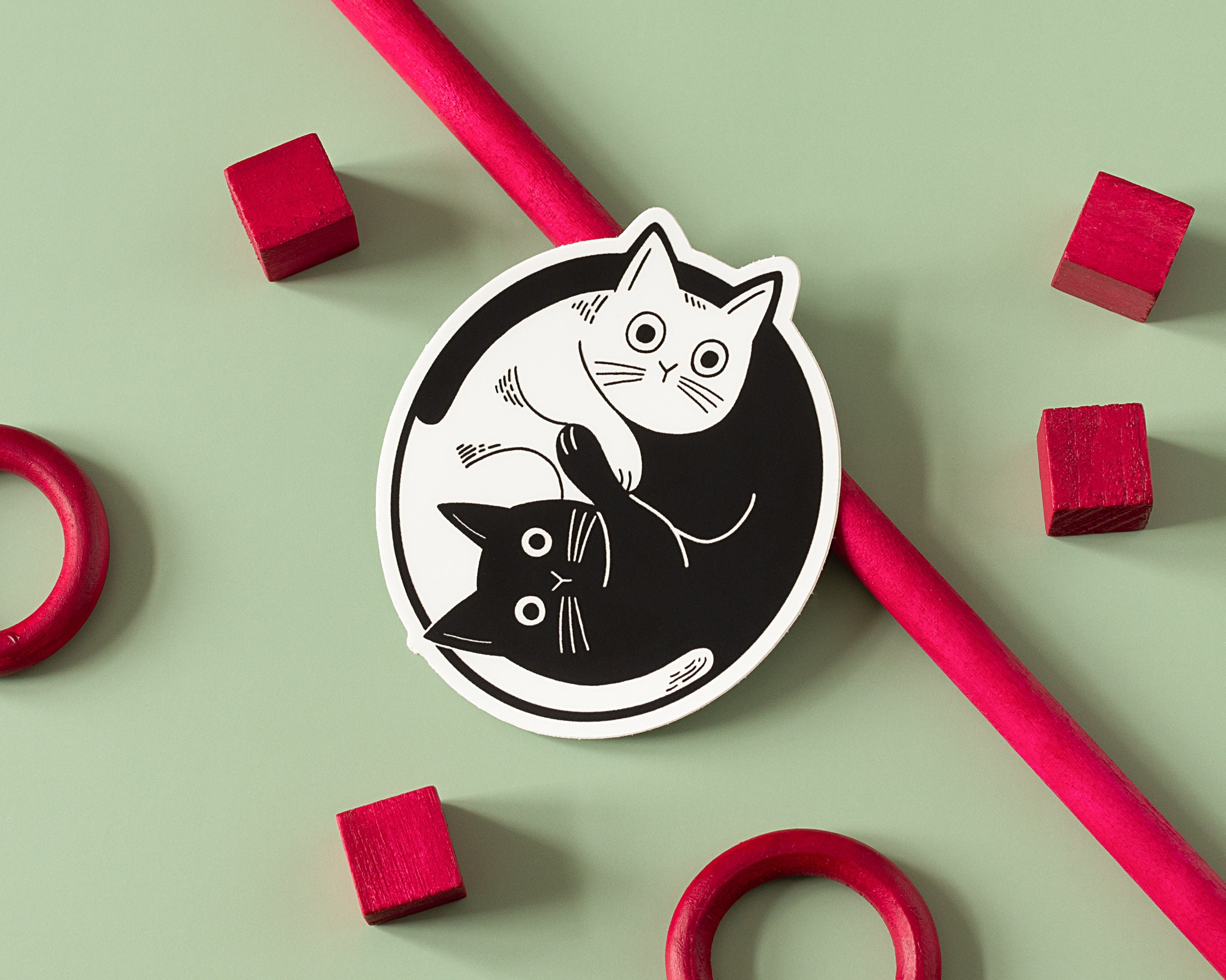 Yin Yang Cat Vinyl Sticker | Black and White Cat Sticker | Cute Zen ...