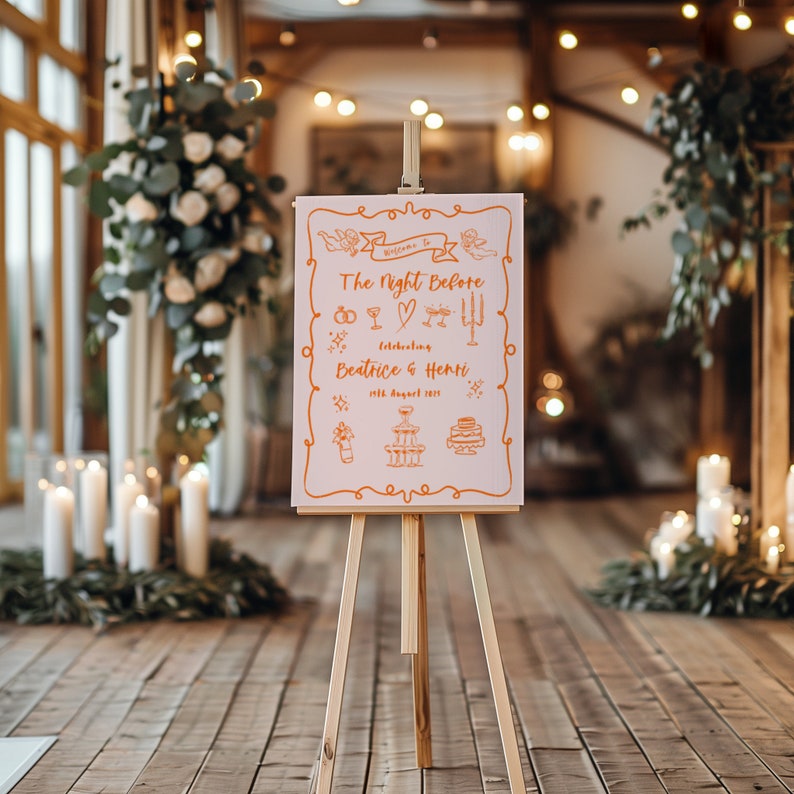 Rehearsal Dinner Sign, Night Before Sign, Whimsical Scribble Illustration, French Inspired ...