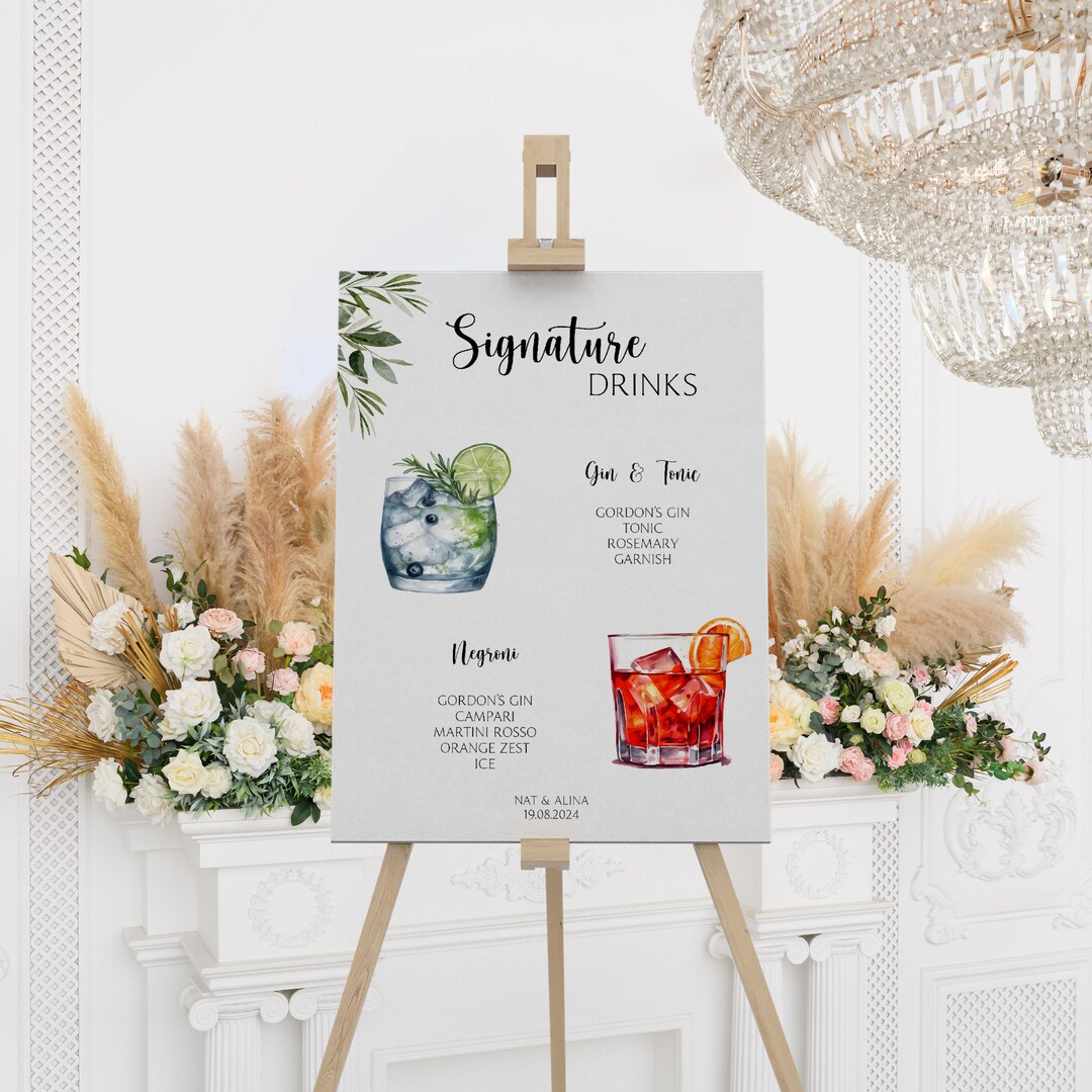 Signature Drinks Sign | Cocktail Menu | Couples Bar Menu | Editable ...