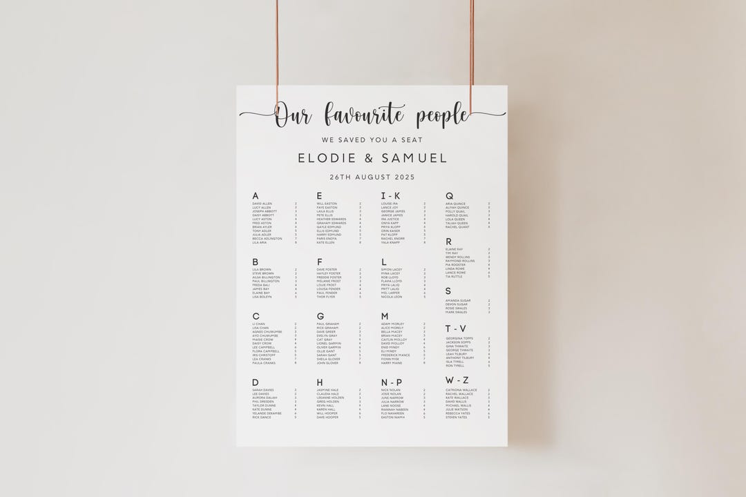 Alphabetical Table Seating Plan Printable DIY Table Seating Sign ...