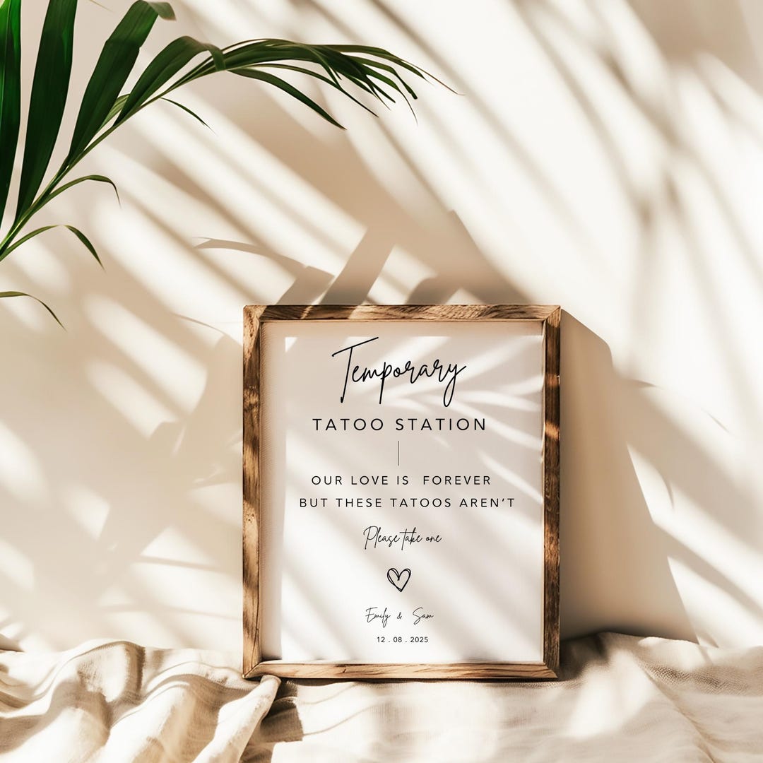 Modern Minimalist Temporary Tattoo Station Wedding Sign Template ...