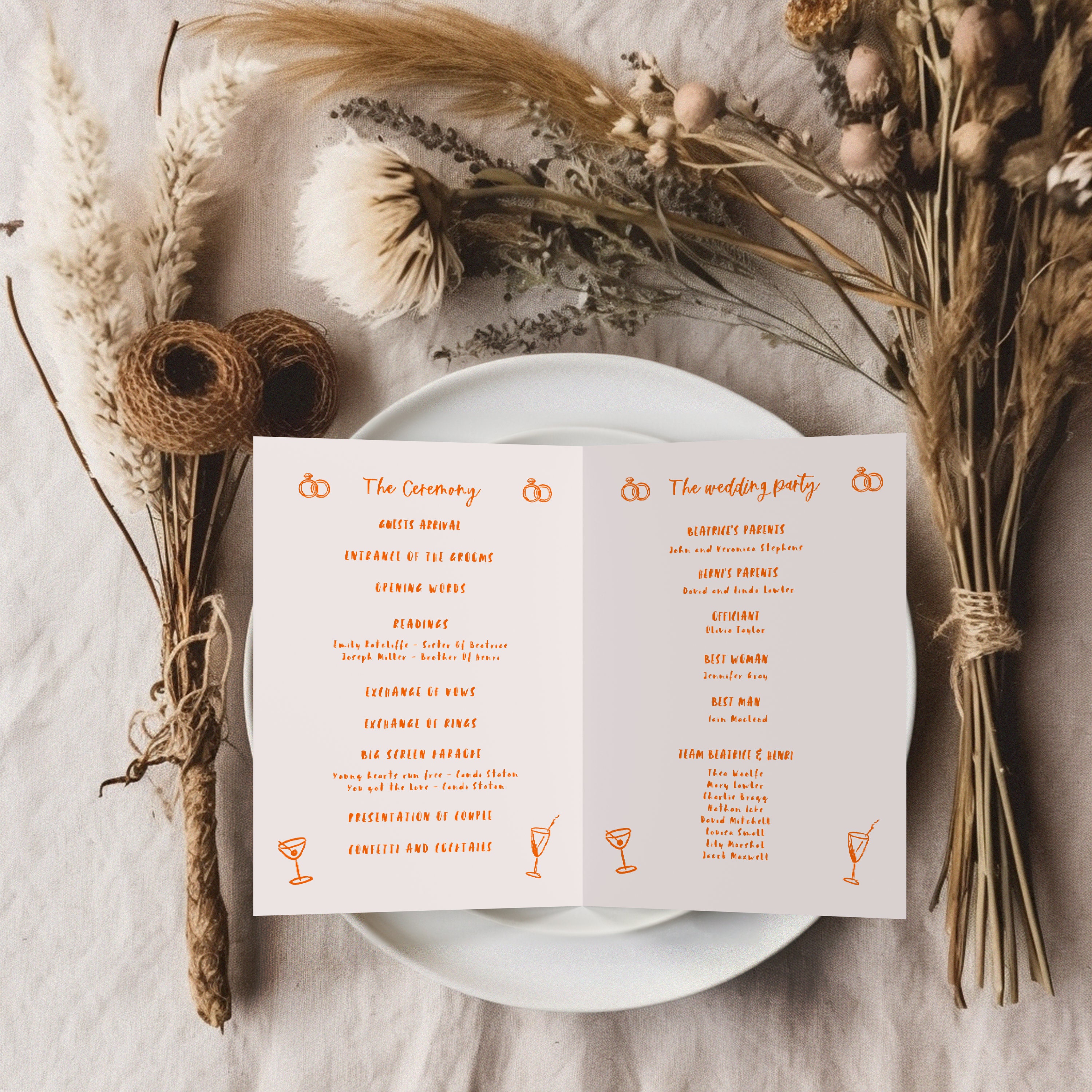 Folded Wedding Program Template Download, Order of Service Booklet ...