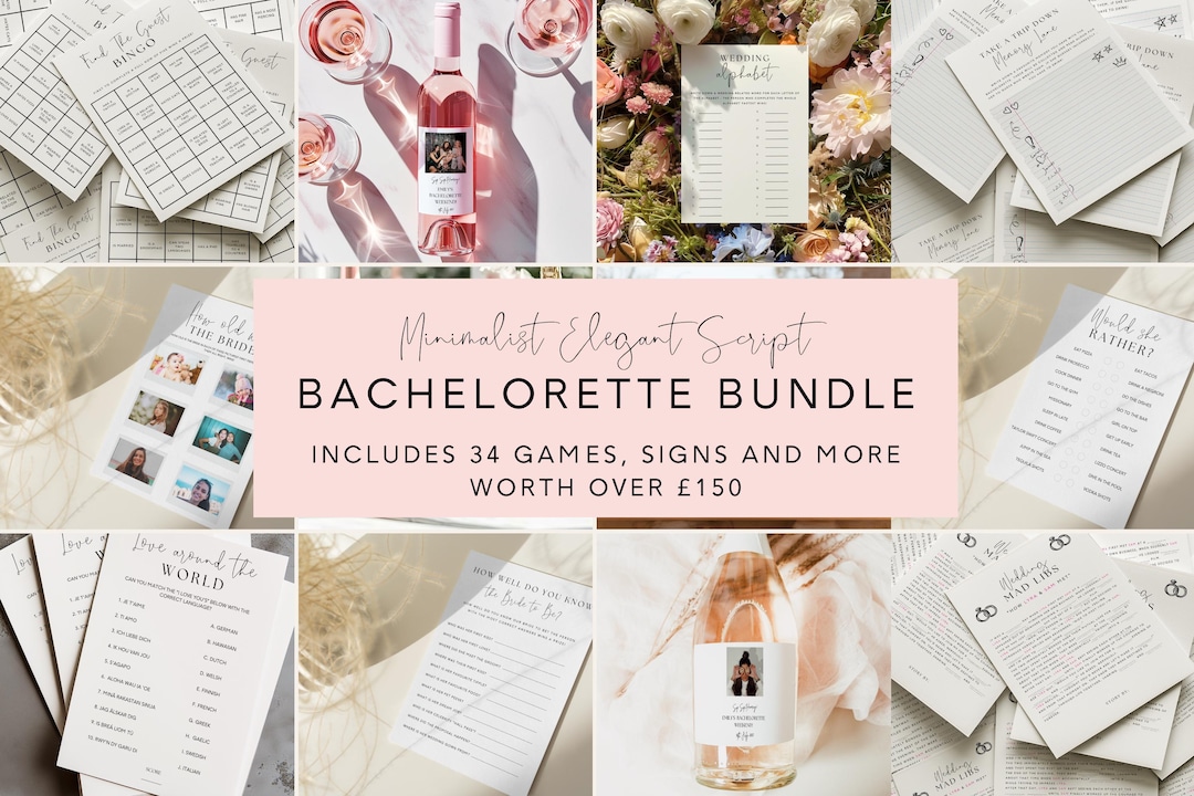 Classy Minimalist Bachelorette Game Bundle Elegant Hen Party Games ...