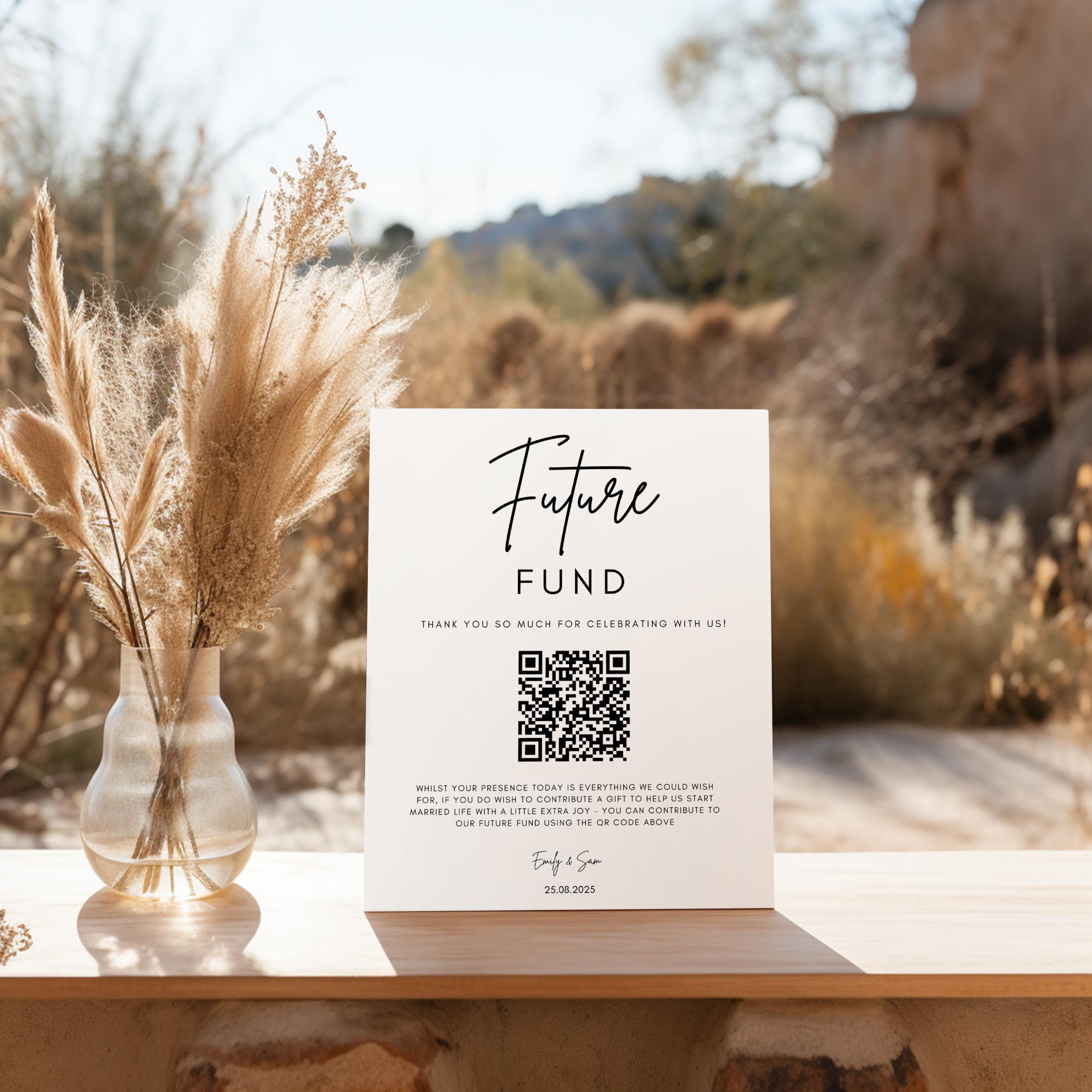 Modern Minimalist Future Fund QR Code Sign Wedding Honeymoon Fund Sign ...