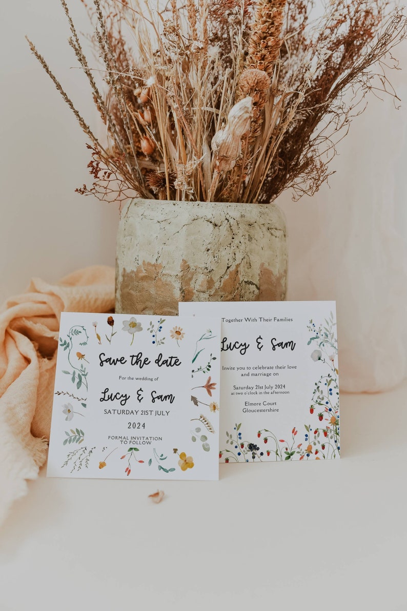Wildflower Cottagecore Wedding Invitation Template, Canva Wedding ...