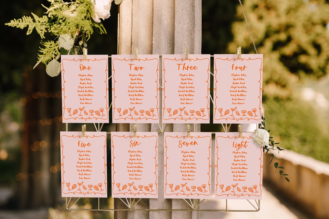 Wedding Seating Plan Cards, Whimsical Scribble Illustration Seating ...