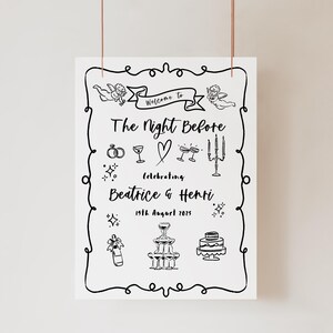 Rehearsal Dinner Sign, Night Before Sign, Whimsical Scribble ...