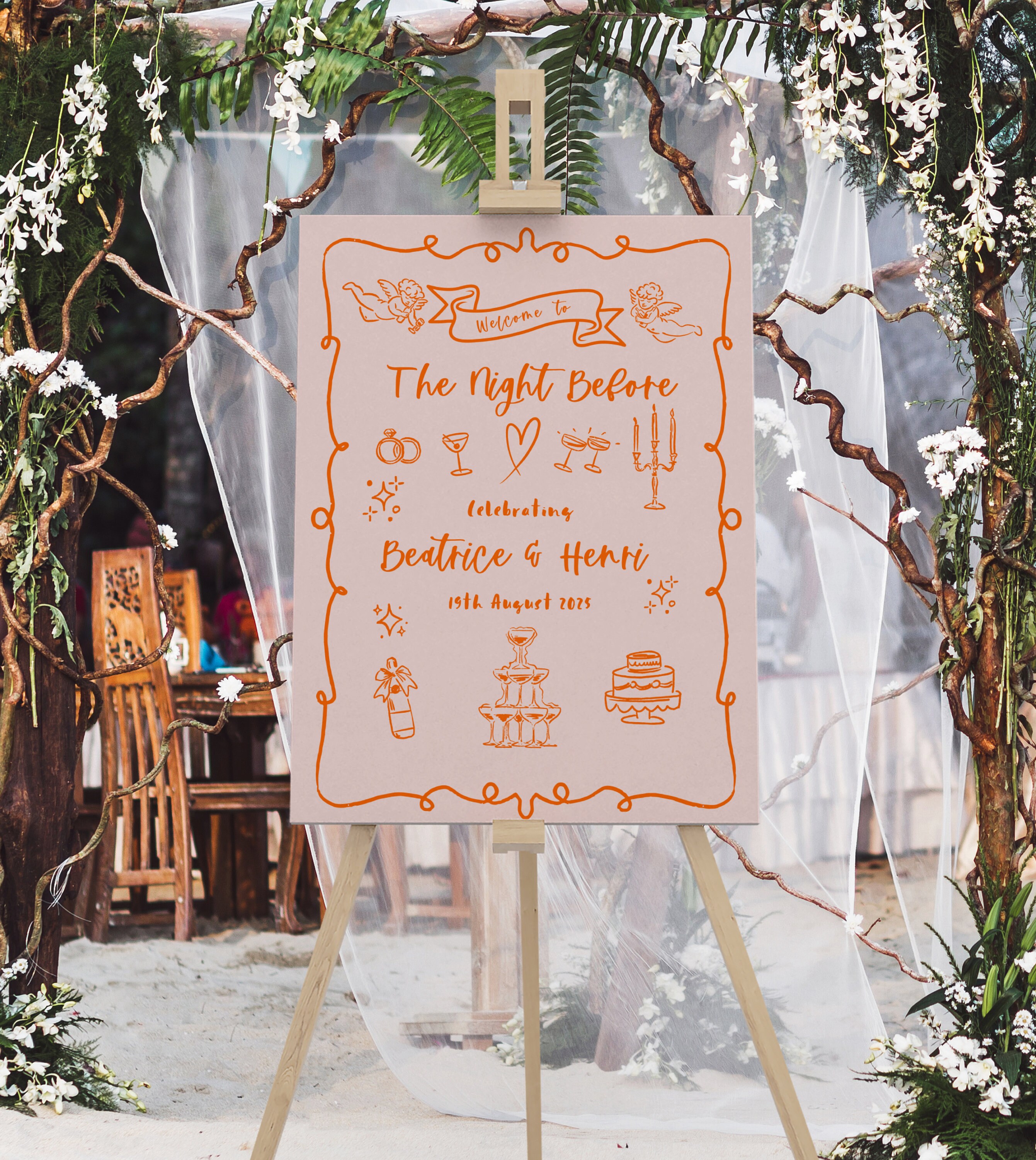 Rehearsal Dinner Sign, Night Before Sign, Whimsical Scribble ...