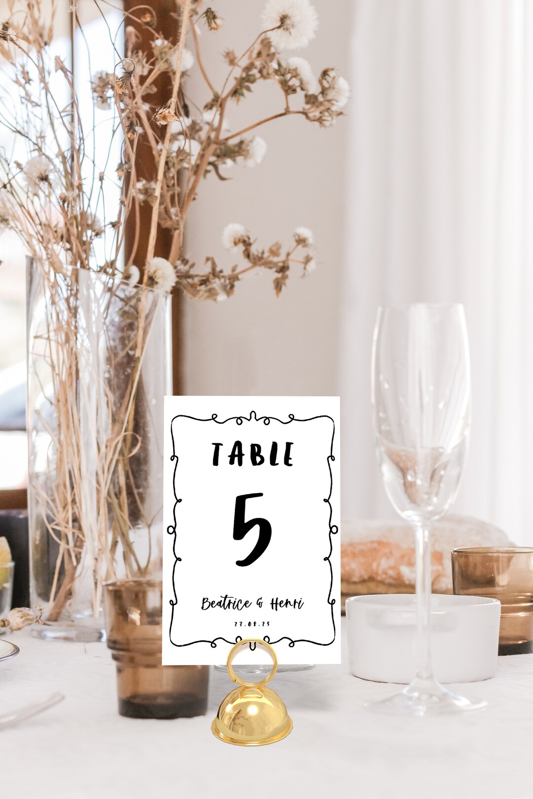 Wedding Table Number Cards Black White, Whimsical Scribble Illustration ...