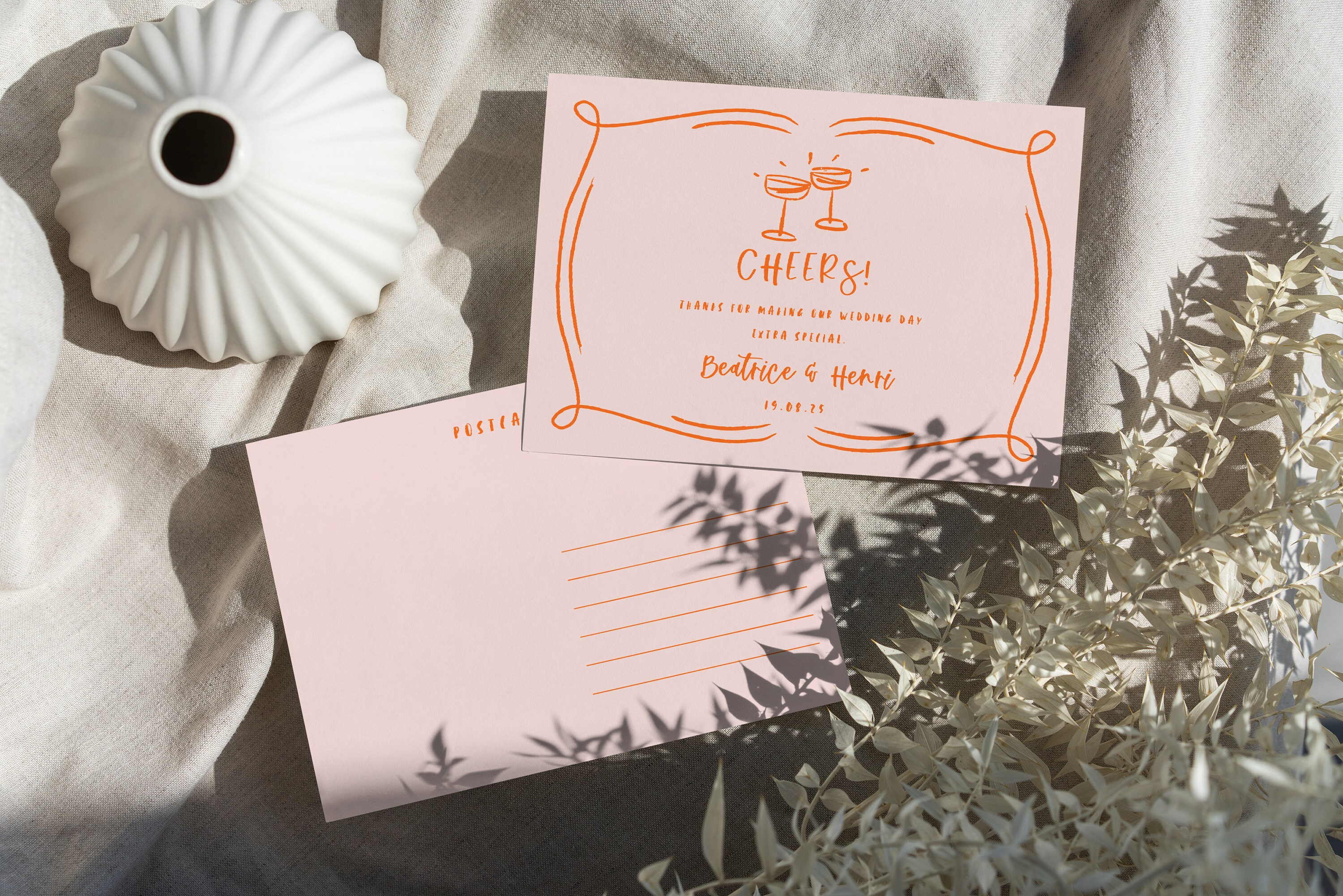 Thank You Cards Peach, Whimsical Scribble Illustrations, French ...