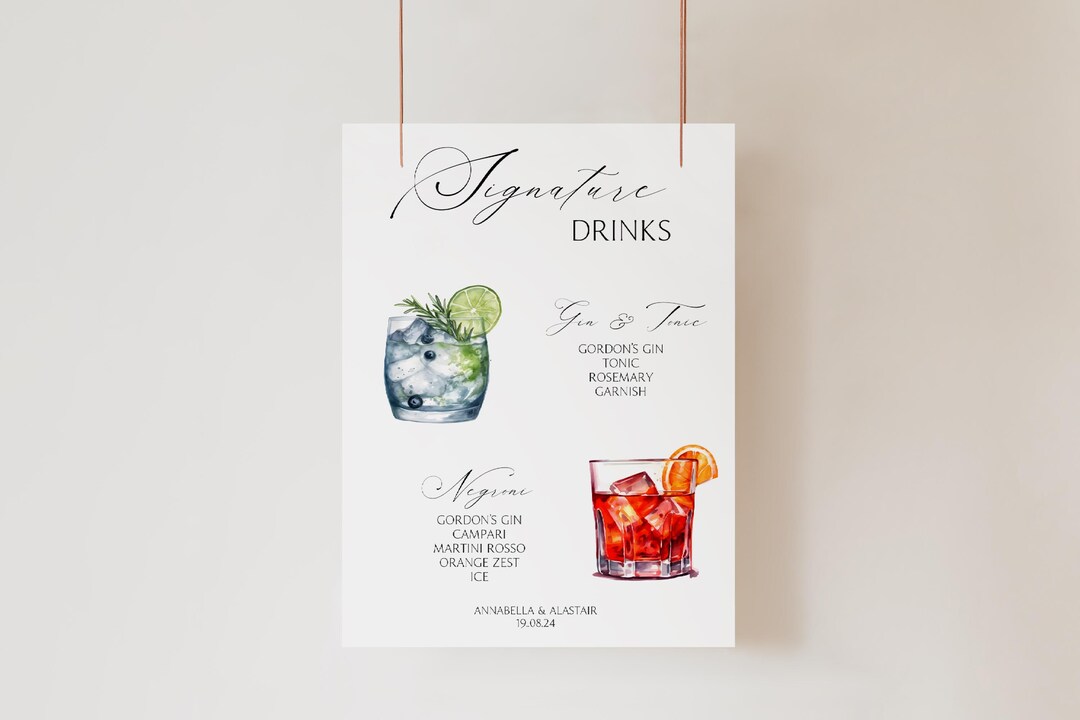 Signature Drinks Sign | Cocktail Menu | Couples Bar Menu | Editable ...
