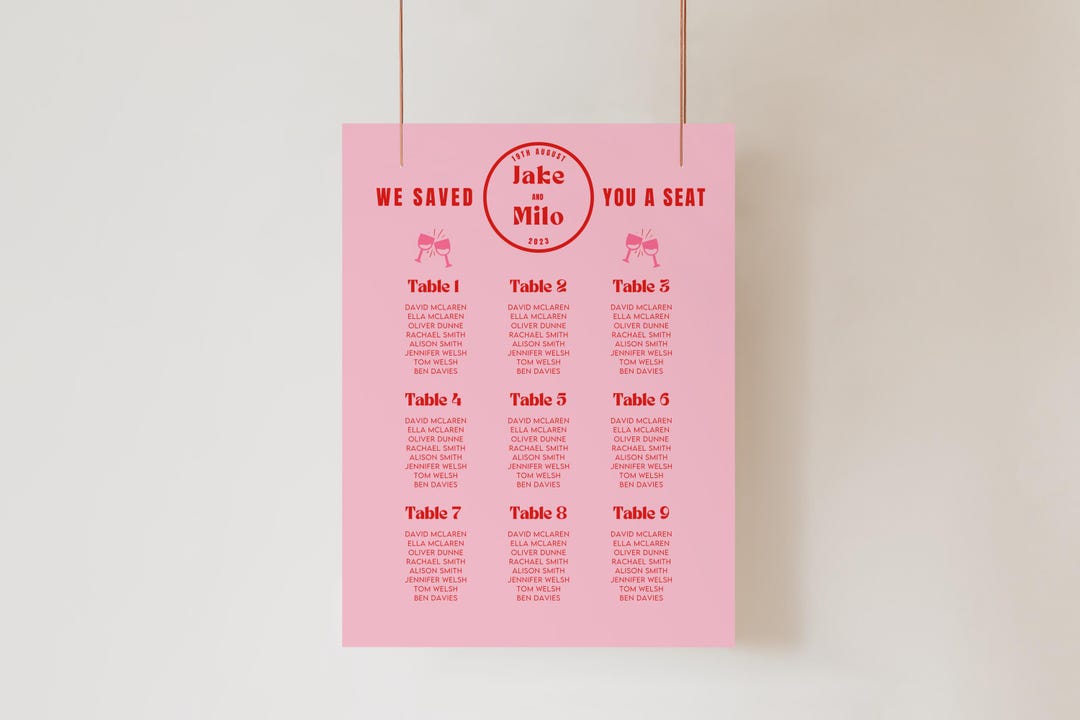 Wedding Table Seating Plan Template, Printable DIY Table Seating Sign ...