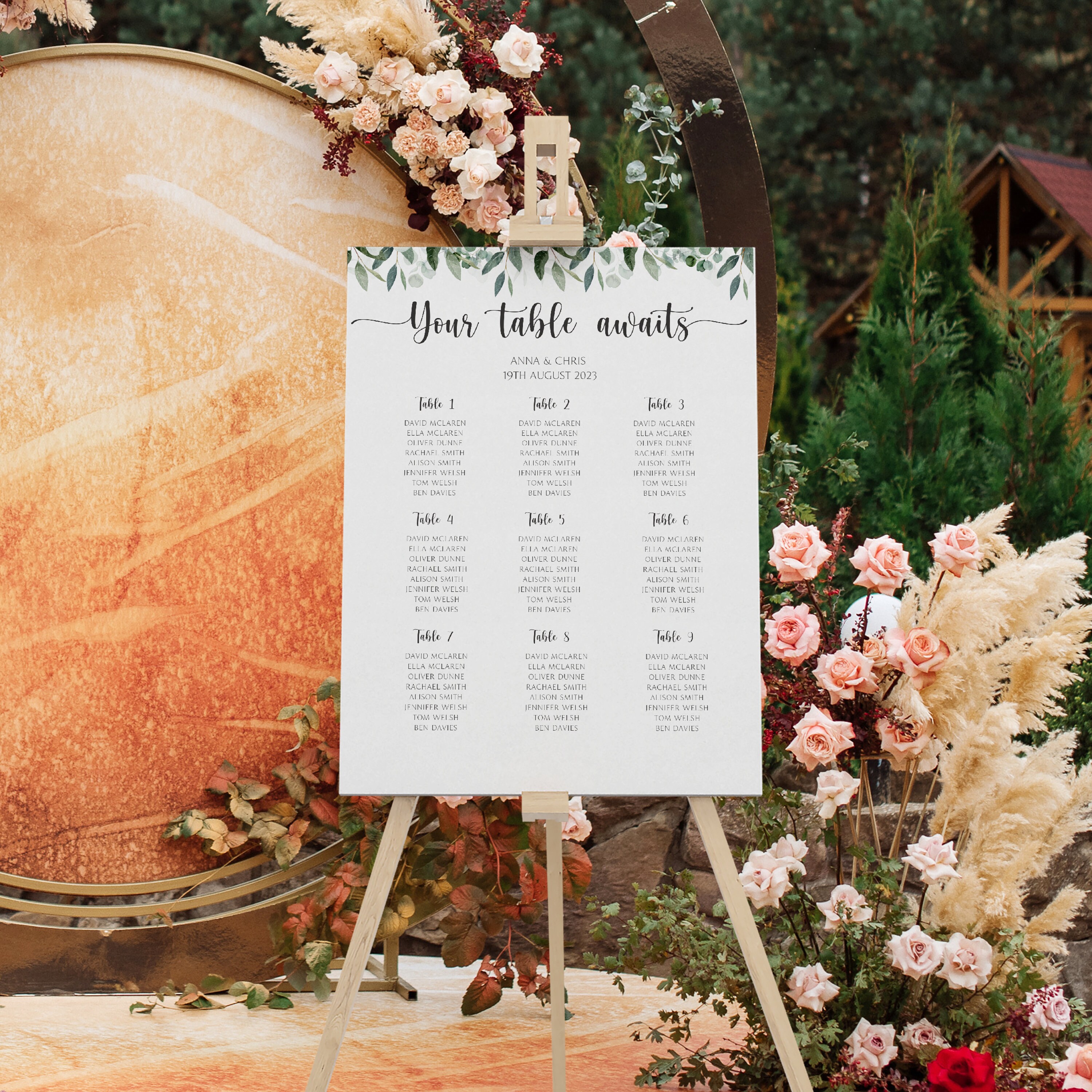 Eucalyptus Table Seating Plan Printable DIY Table Seating Sign Editable ...