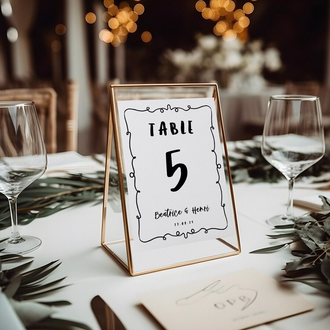 Wedding Table Number Cards Black White, Whimsical Scribble Illustration ...