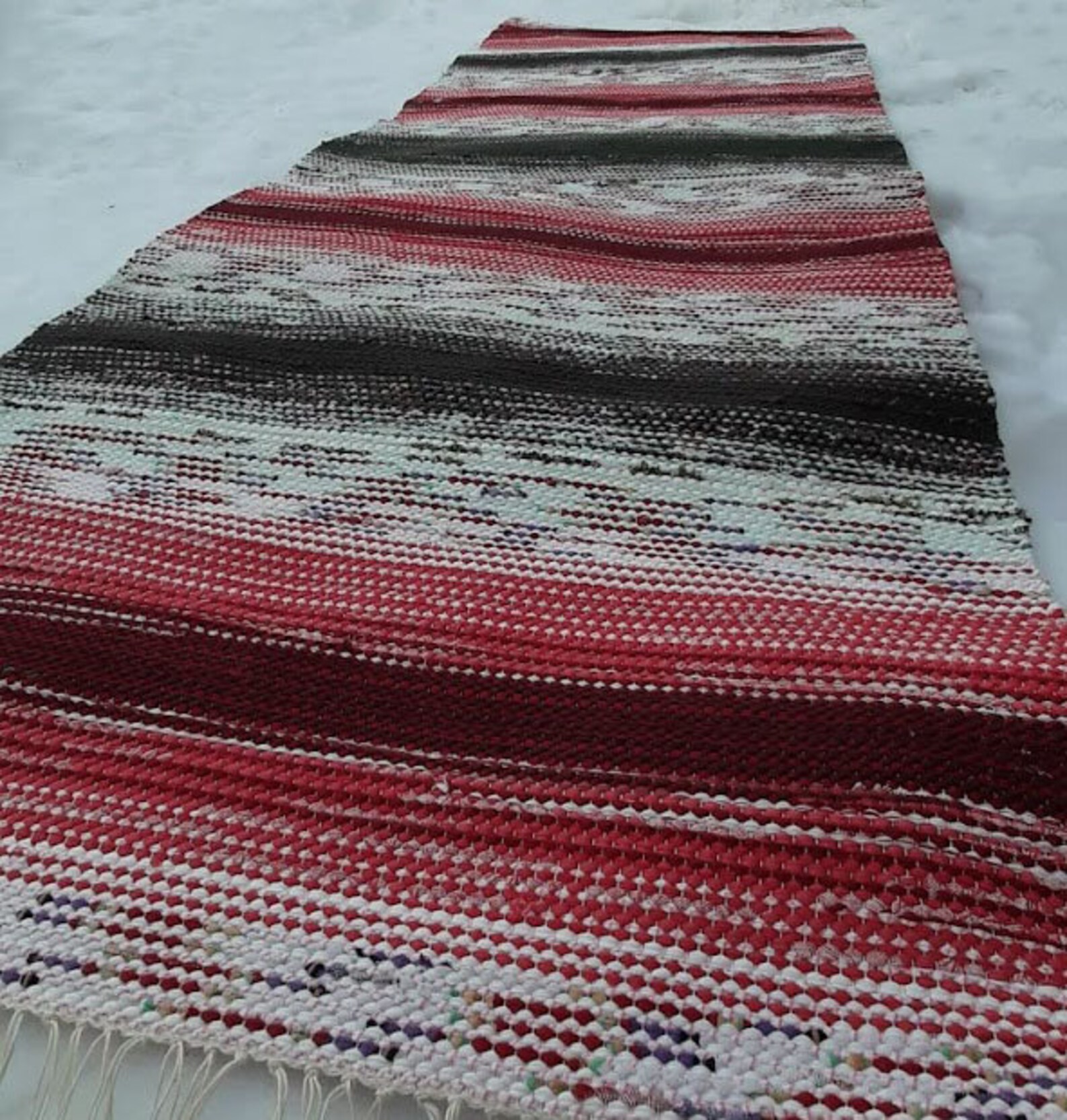 Green Red White Rag Rug. Handmade on Loom. Scandinavian - Etsy