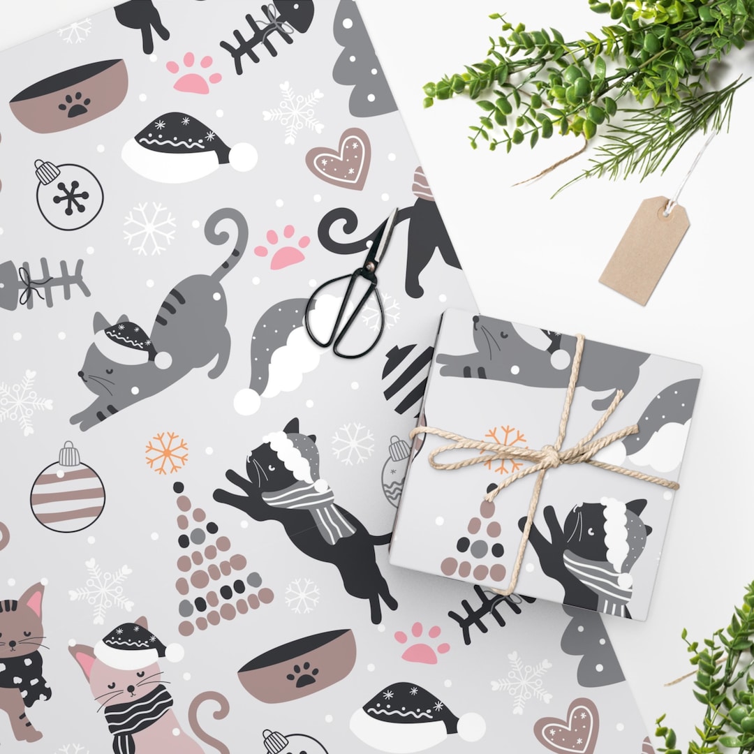 Christmas Cats Wrapping Paper Roll, Cat Holiday Decoration, Xmas Cat ...
