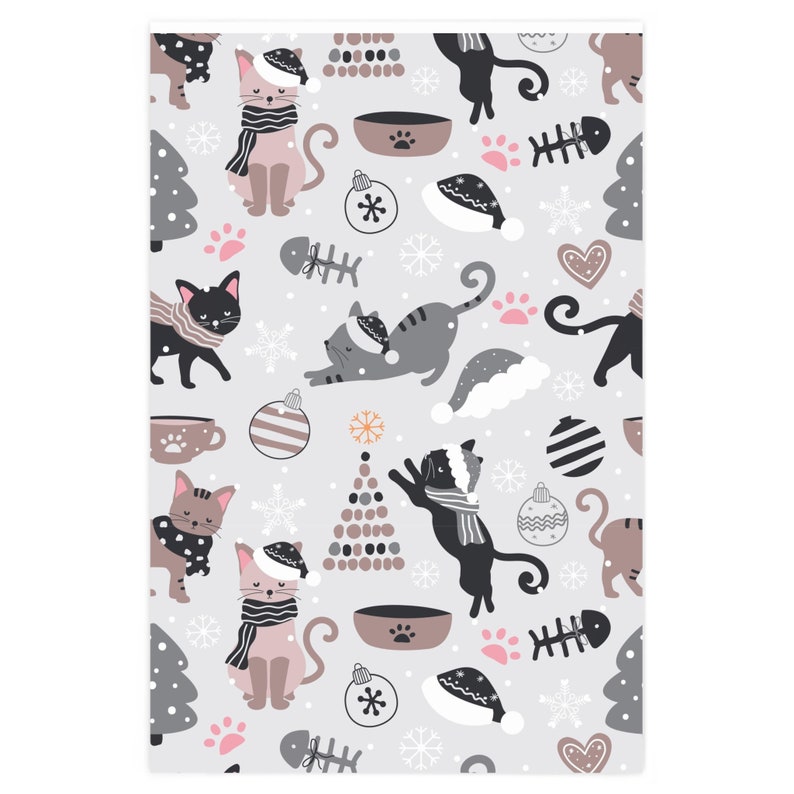 Christmas Cats Wrapping Paper Roll, Cat Holiday Decoration, Xmas Cat ...