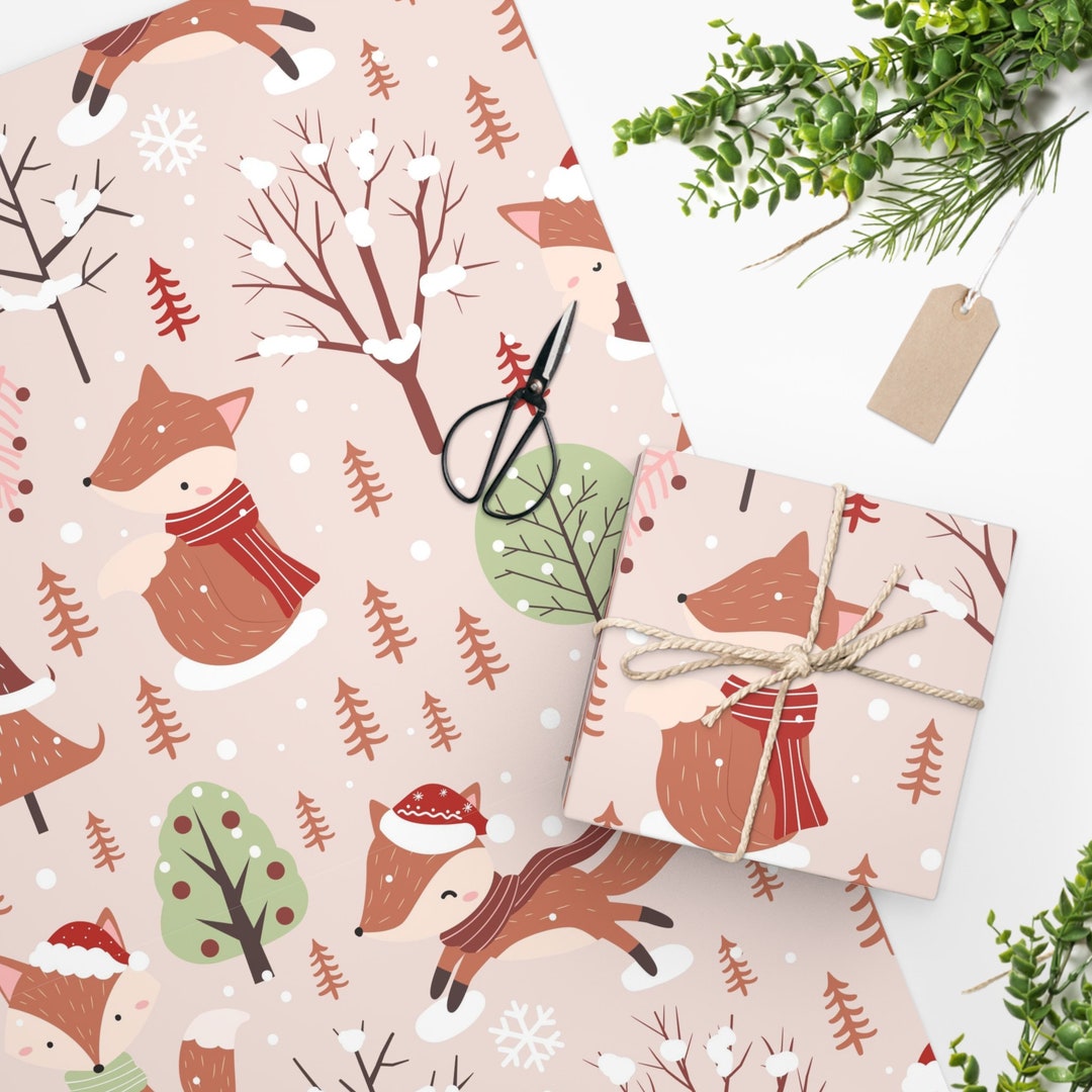 Christmas Fox Wrapping Paper Roll, Fox Holiday Decoration, Xmas Fox ...