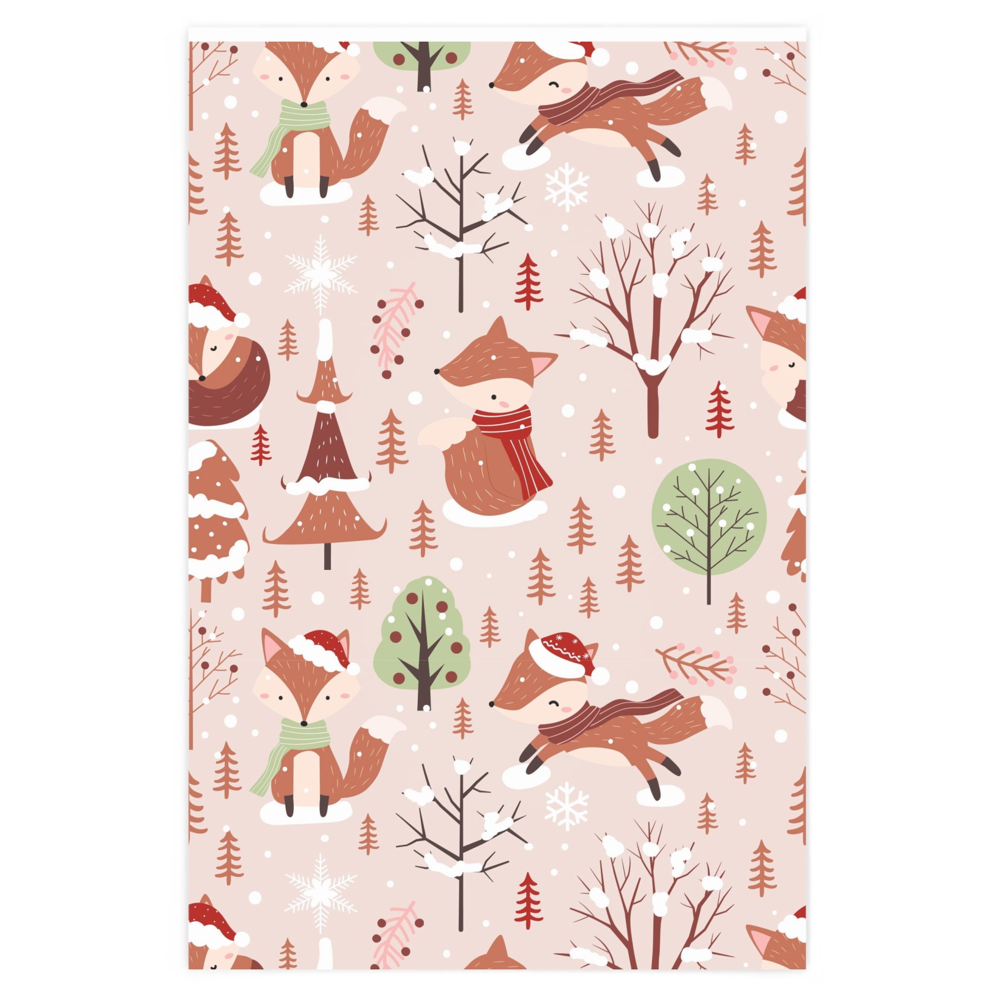 Christmas Fox Wrapping Paper Roll, Fox Holiday Decoration, Xmas Fox ...
