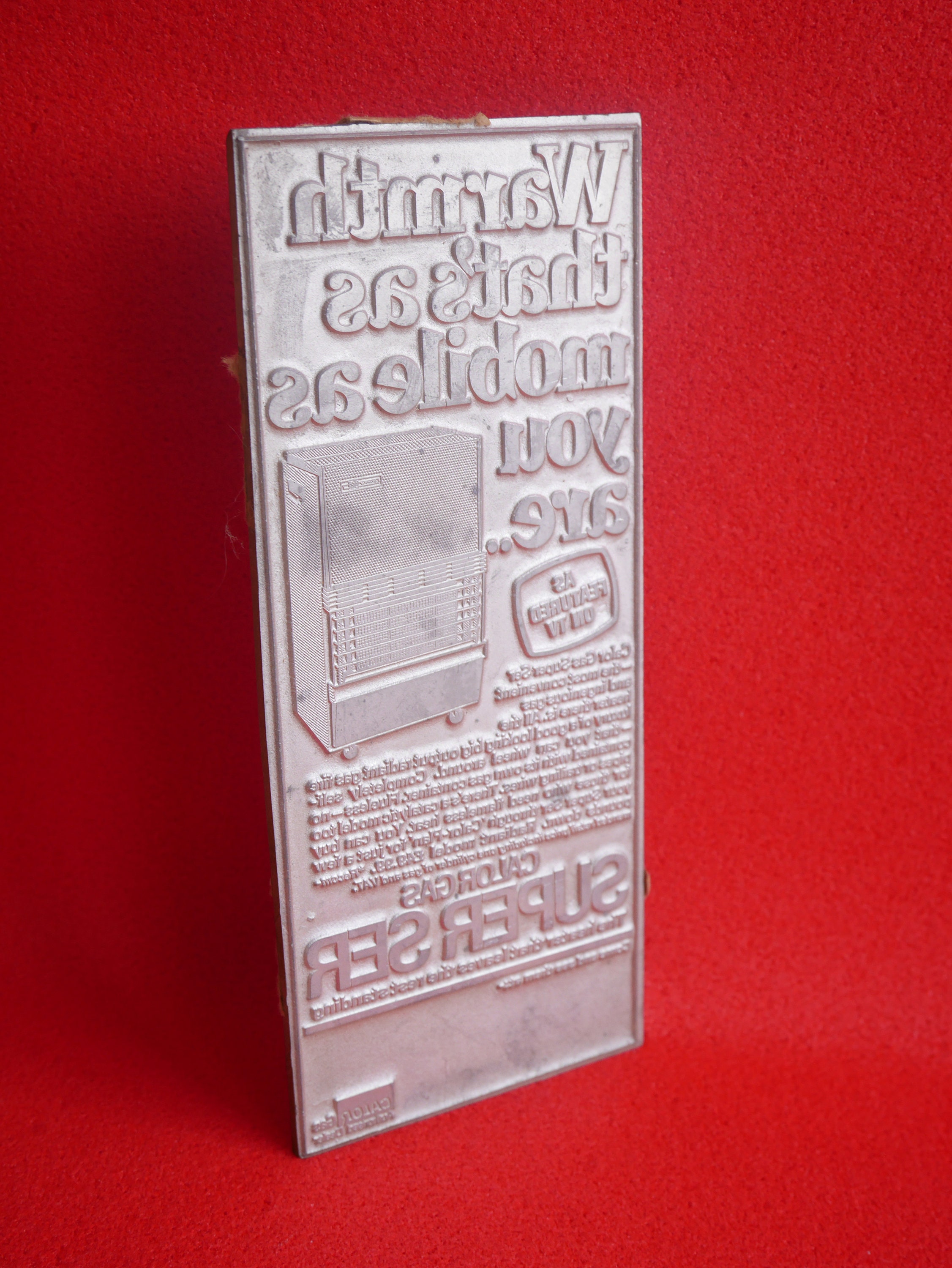Vintage 60s 70s 80s Stereotype Printing Plate Used for Calor Gas Fire ...
