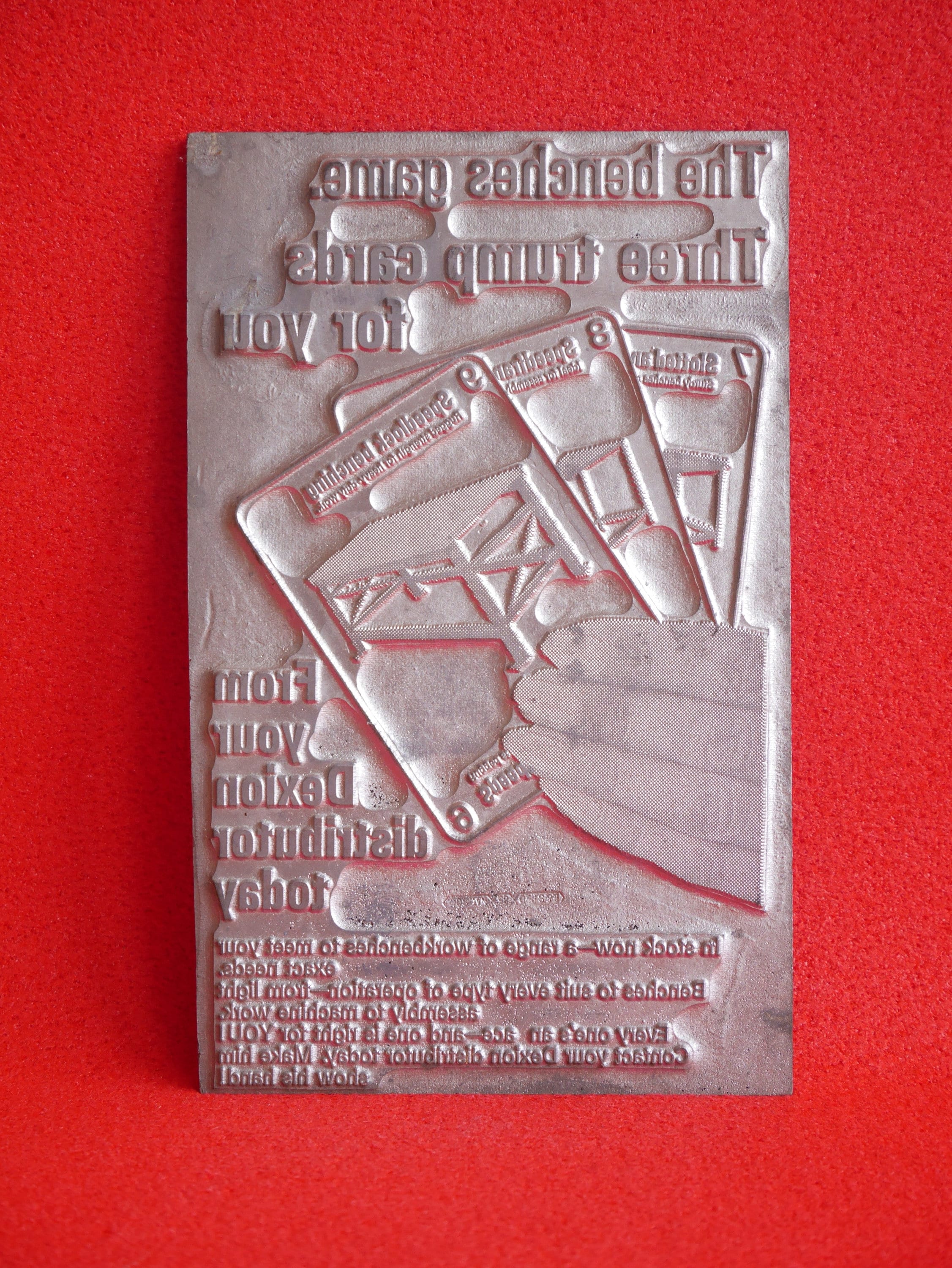 Vintage 70s Stereotype Printing Plate for Dexion Industrial Workbench ...