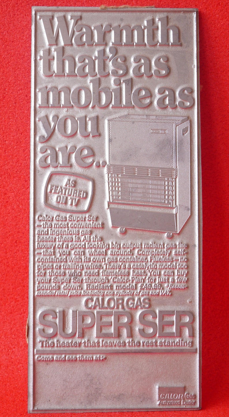 Vintage 60s 70s 80s Stereotype Printing Plate Used for Calor Gas Fire ...