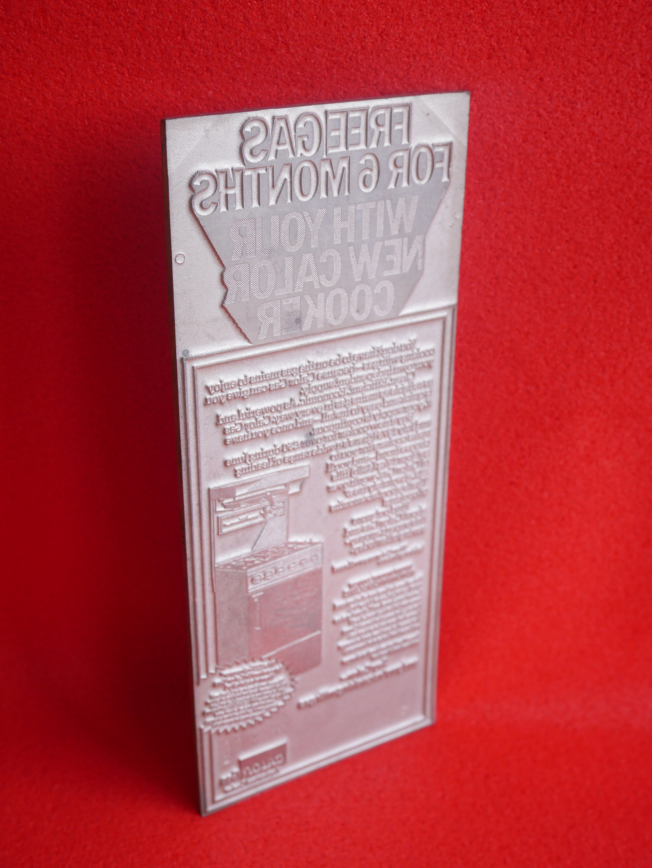 Vintage 60s 70s 80s Stereotype Printing Plate Used for Calor Gas Cooker ...