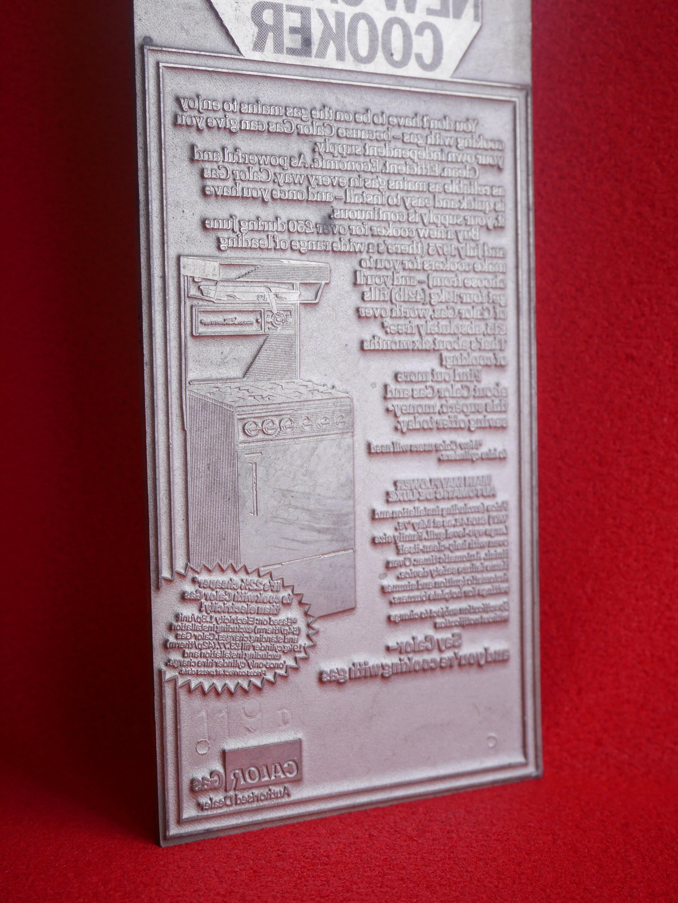 Vintage 60s 70s 80s Stereotype Printing Plate Used for Calor Gas Cooker ...