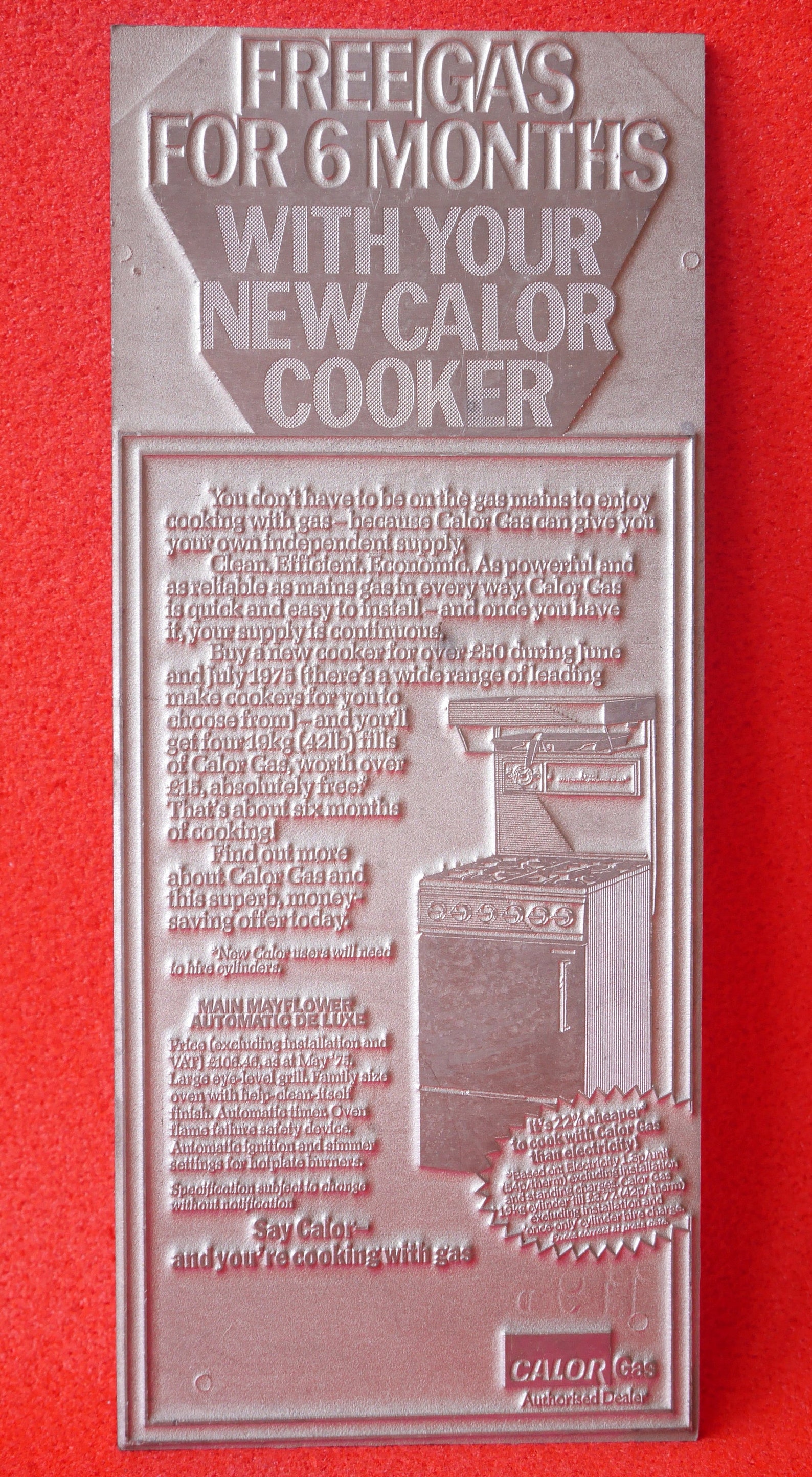 Vintage 60s 70s 80s Stereotype Printing Plate Used for Calor Gas Cooker ...