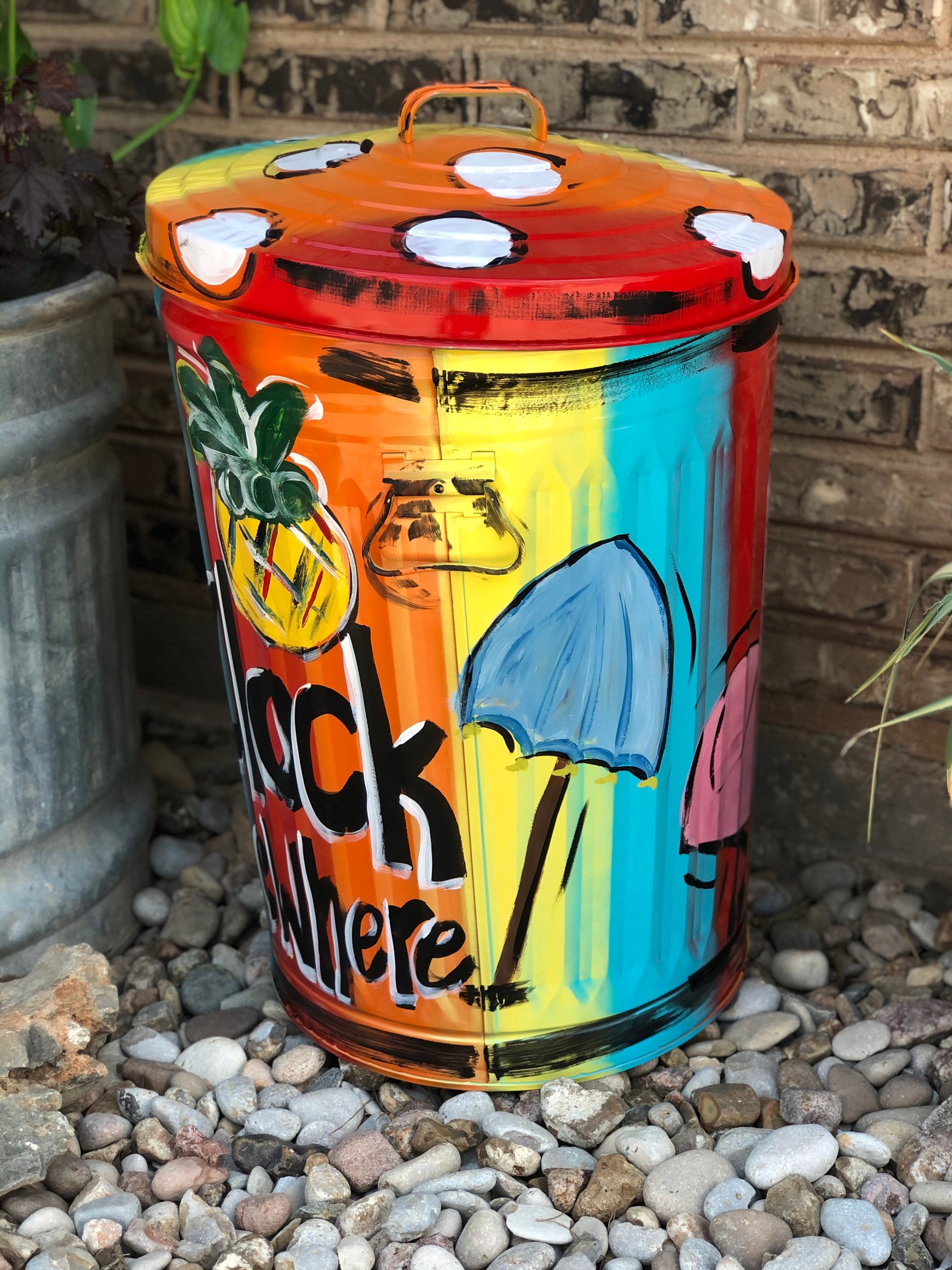Trash Can Hand Painted Garbage Can Vintage Waste Basket | Etsy