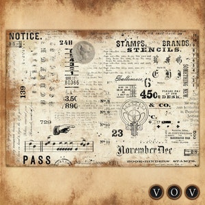 Vintage Grunge Background Pages, Printable Stamped Papers, Junk ...