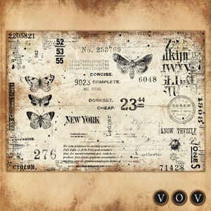 Vintage Grunge Background Pages, Printable Stamped Papers, Junk ...