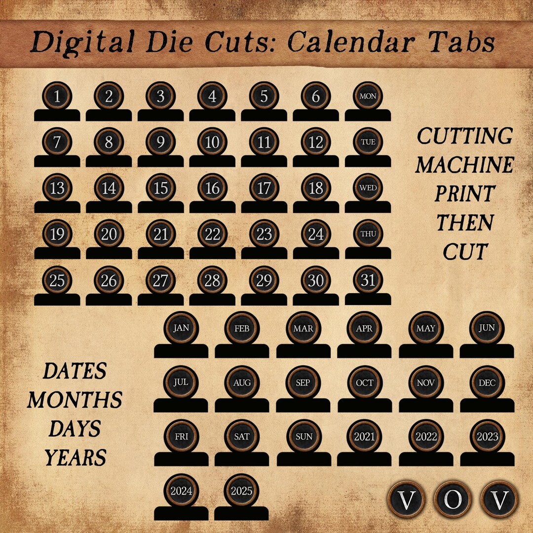 Digital Die Cuts: Calendar Tabs, Cricut Cut Files, Journal ...